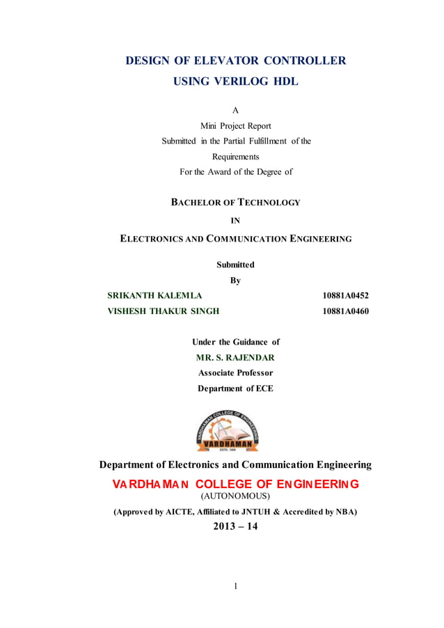 Design of Elevator Controller using Verilog HDL | DOCX | Programming Languages | Computing