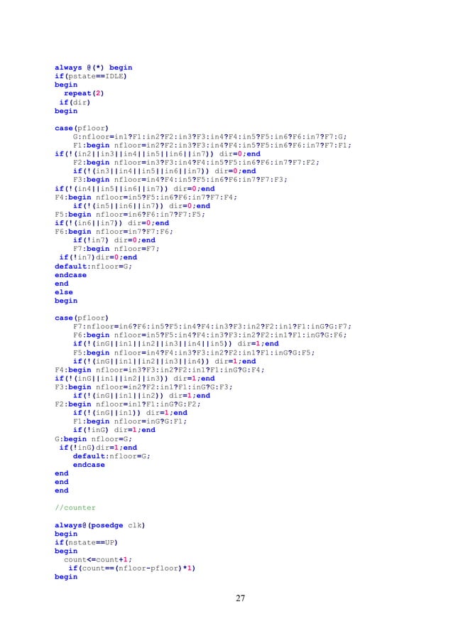 Design of Elevator Controller using Verilog HDL | DOCX | Programming Languages | Computing