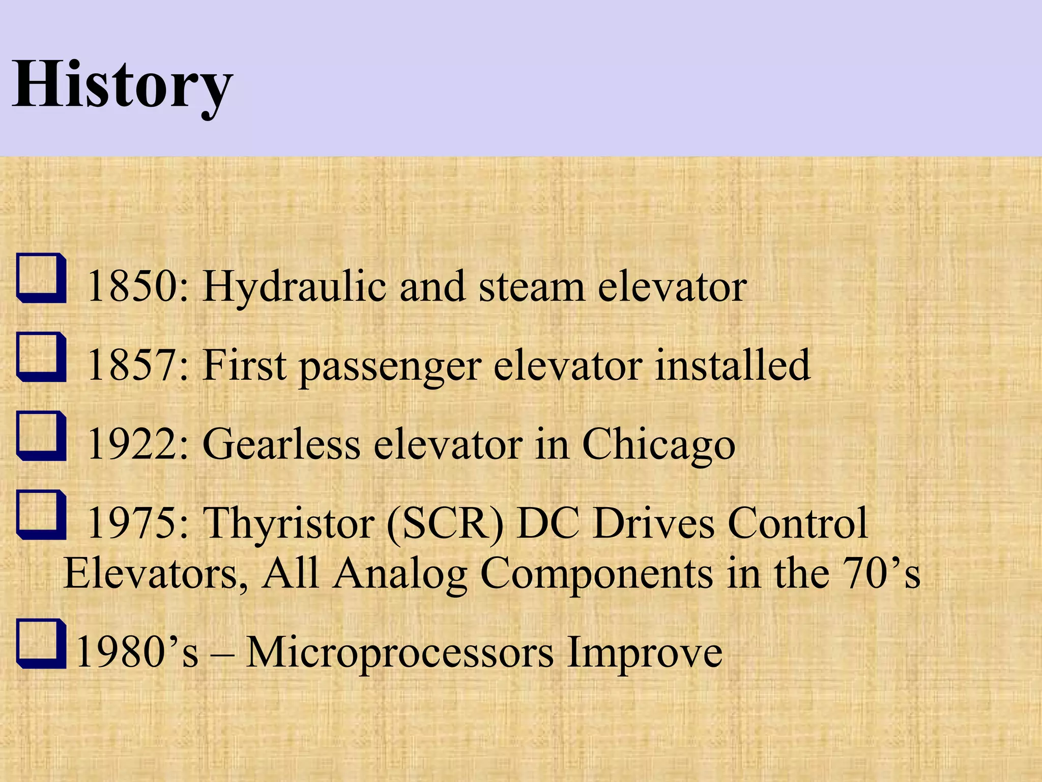 Elevator Electric Drives History to Control | PPT