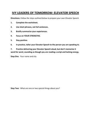 Elevatorhandout | PDF