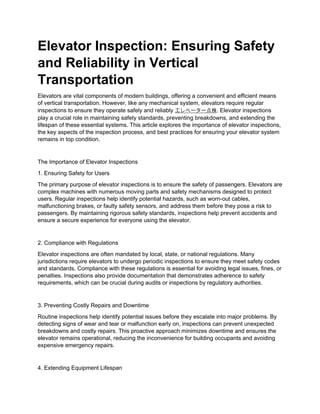 Elevator Inspection Ensuring Safety and Reliability in Vertical ...