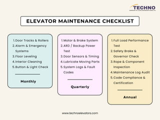Elevator maintaince check list- Techno elevators | PDF