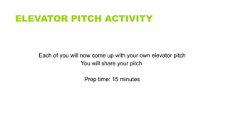 Elevator Pitch Activity Used in Sales Training | PPT