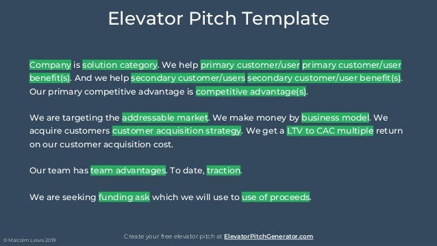 Elevator Pitch - Template & Example