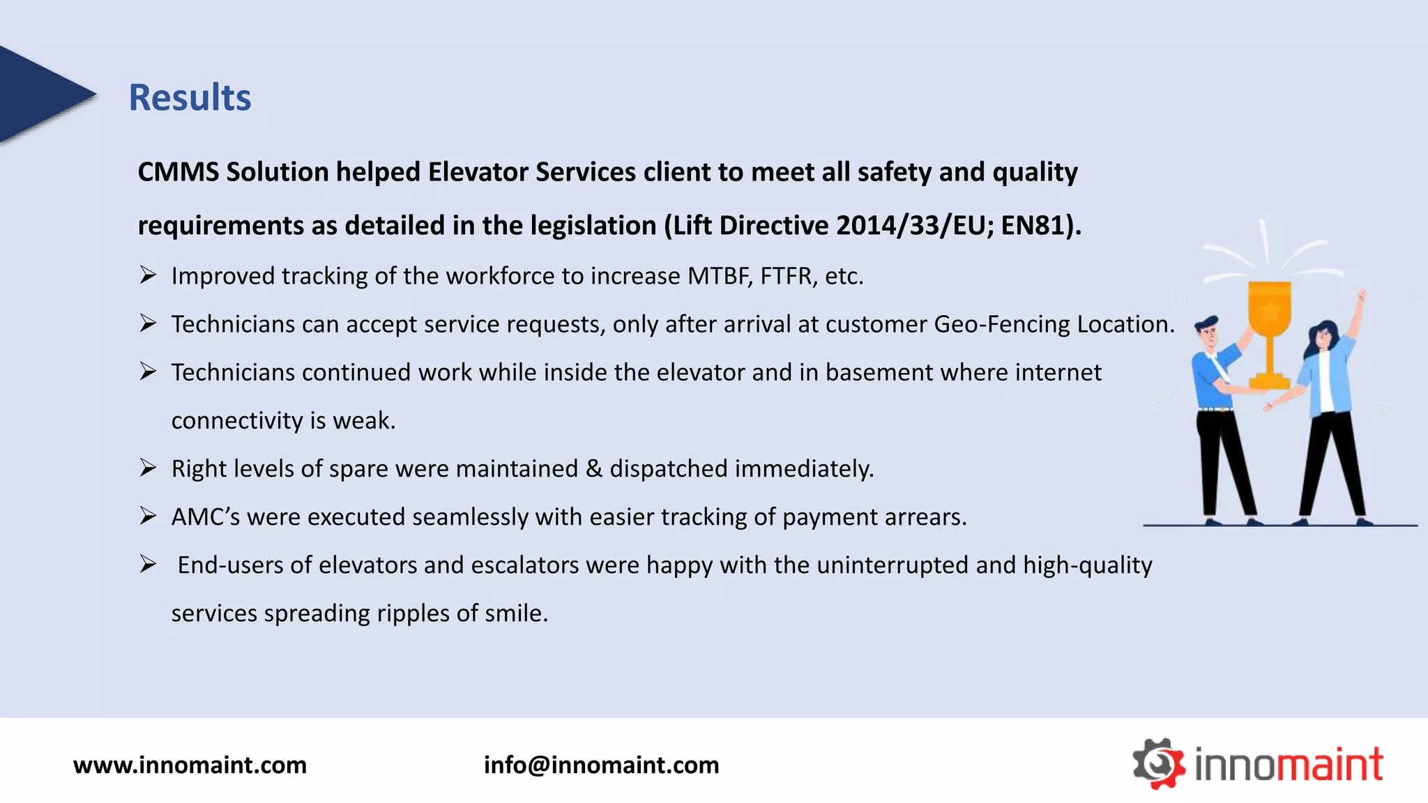 Elevator Service Company -CMMS Software solution.pptx | InnoMaint | PPTX