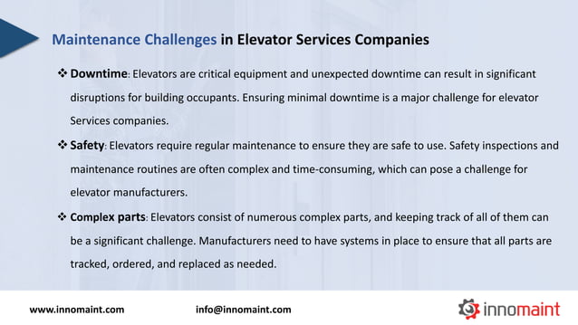 Elevator Service Company -CMMS Software solution.pptx | InnoMaint | PPTX