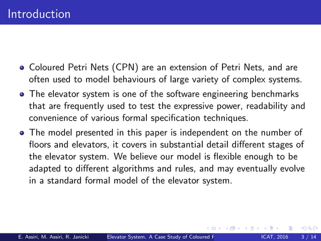Elevator system. a case study of coloured petri nets | PDF