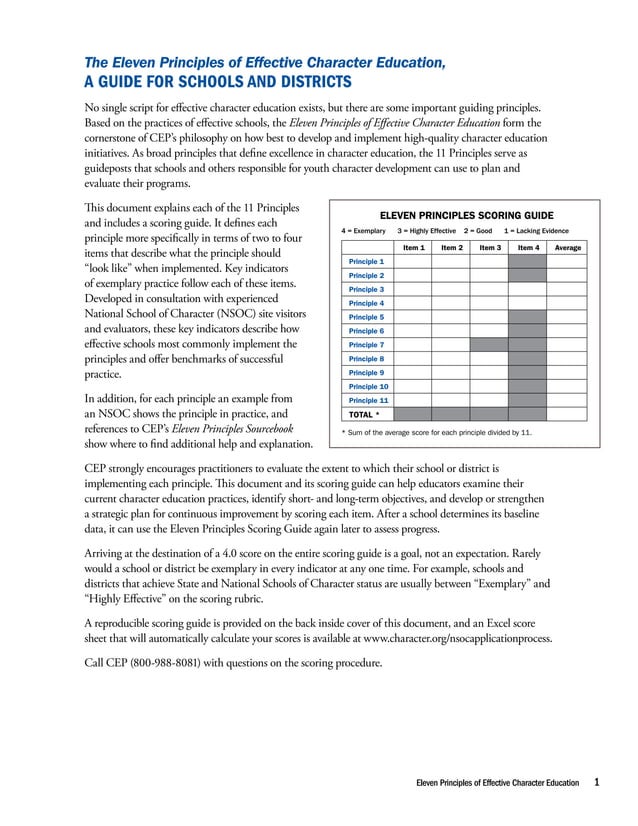 Eleven Principles of Effective Character Education | PDF