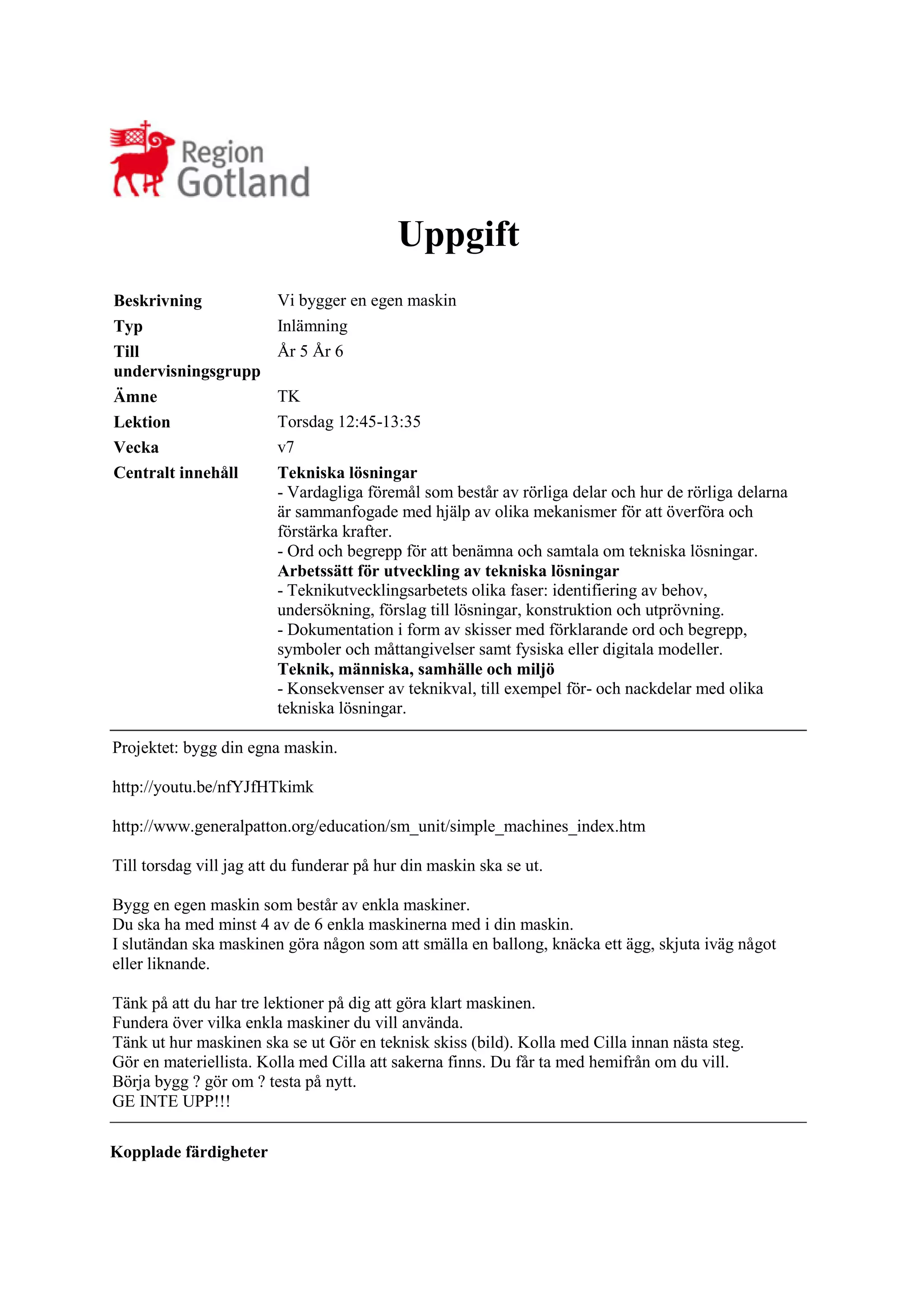 Elevuppgift åk 6, enkel maskin | PDF