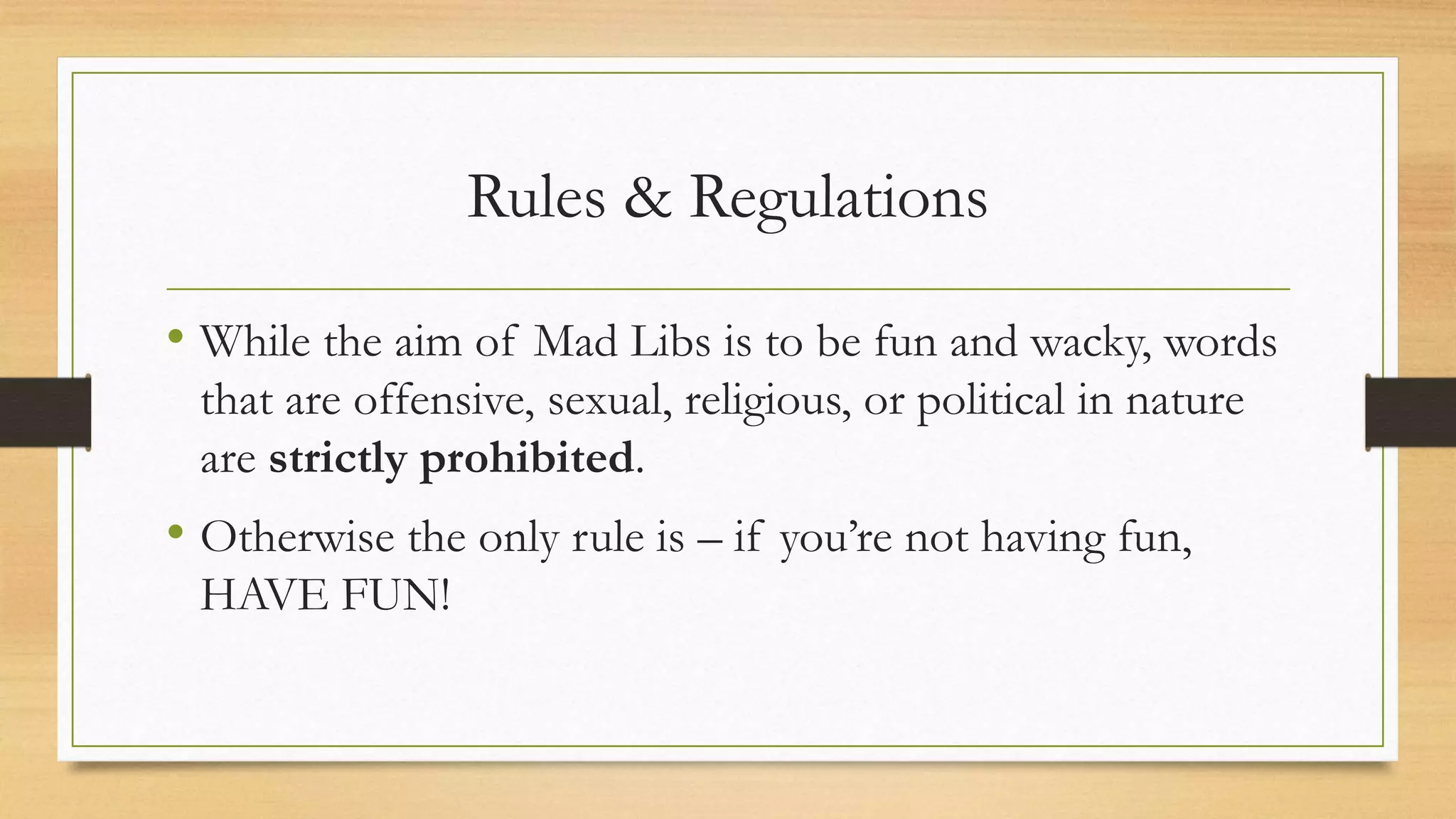 El fest 2016 mad libs | PPTX