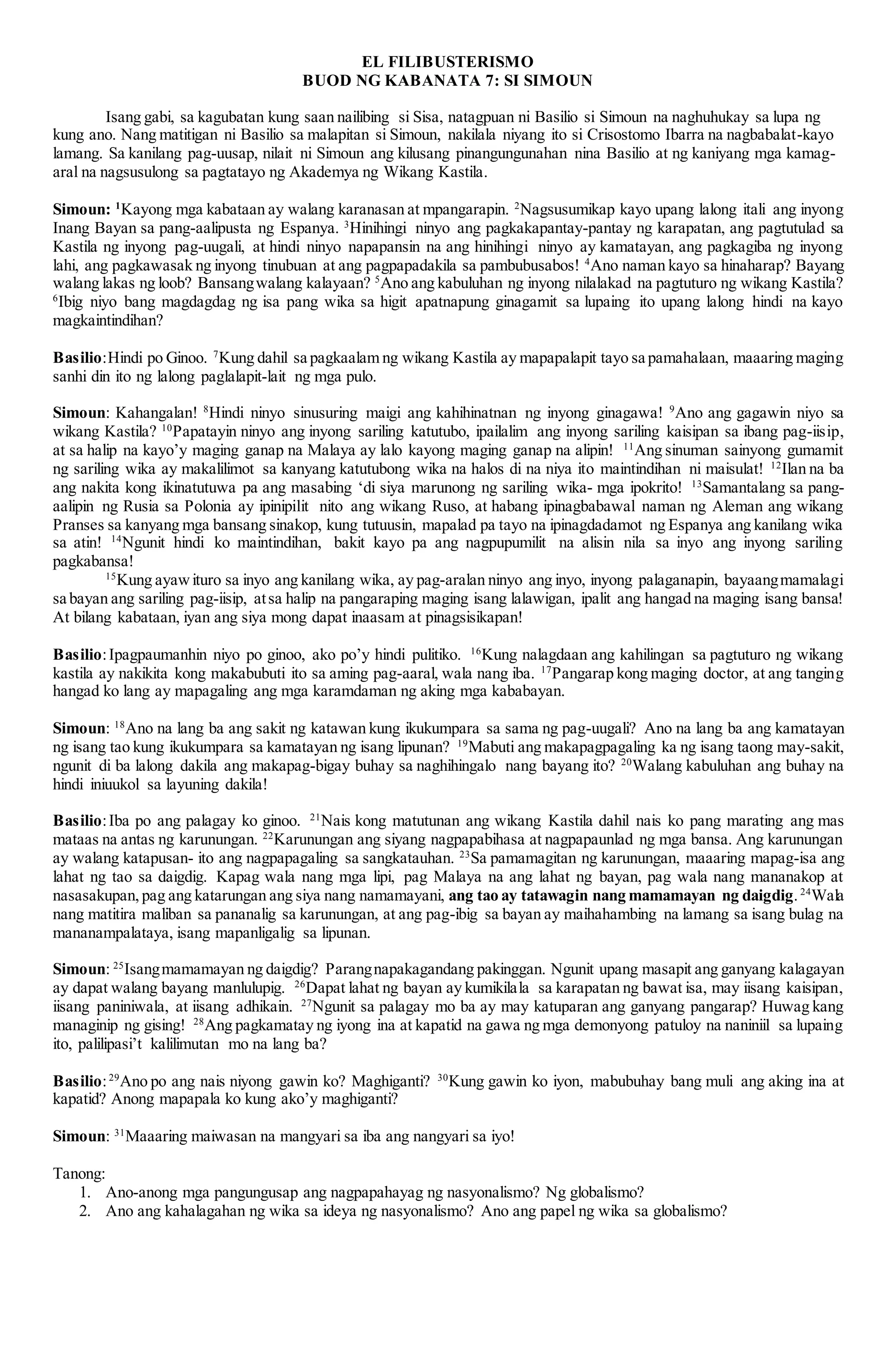 El filibusterismo. kabanata 7 | DOCX