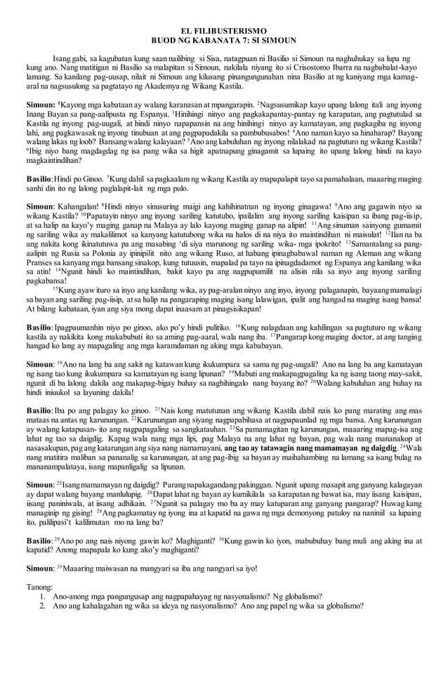 El filibusterismo. kabanata 7 | DOCX