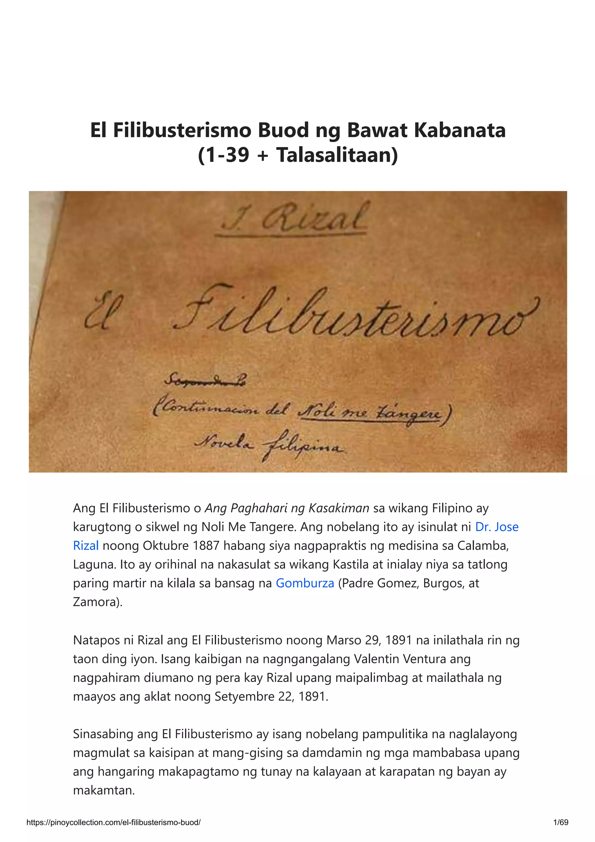 Buod Ng El Filibusterismo El Filibusterismo Buod Ng Bawat Kabanata 1 ...