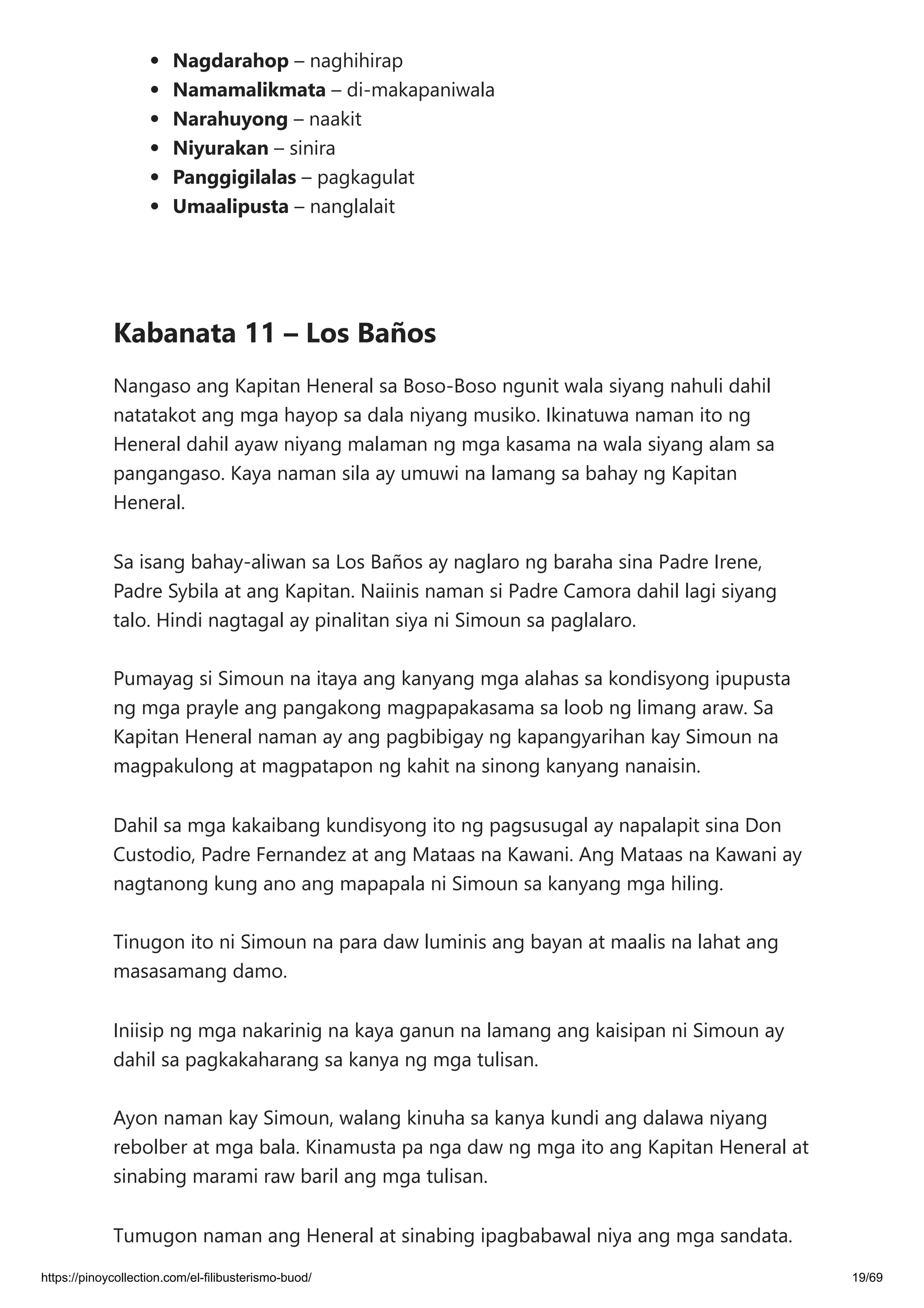 El Filibusterismo Buod Ng Bawat Kabanata 1-39 With Talasalitaan | PDF