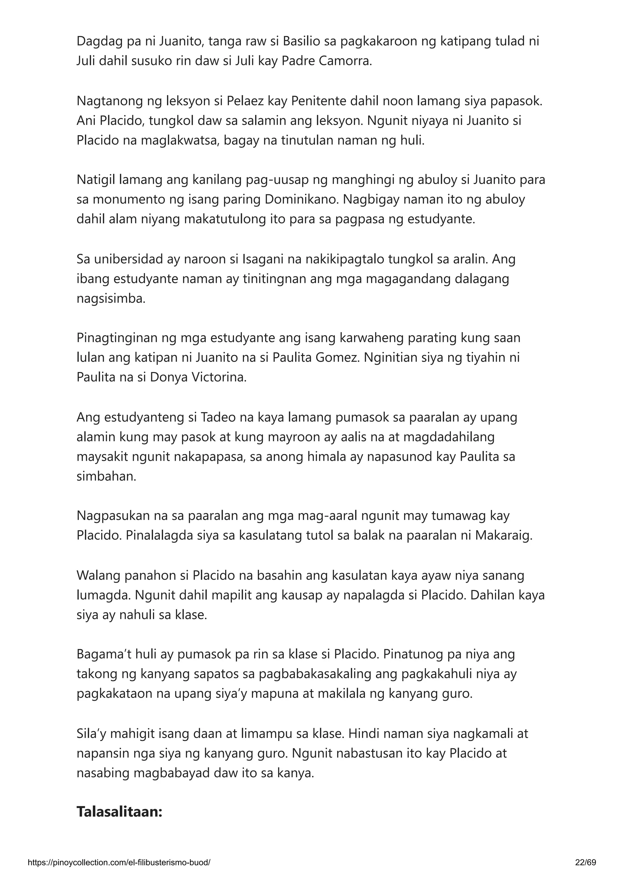 El Filibusterismo Buod Ng Bawat Kabanata 1-39 With Talasalitaan | PDF