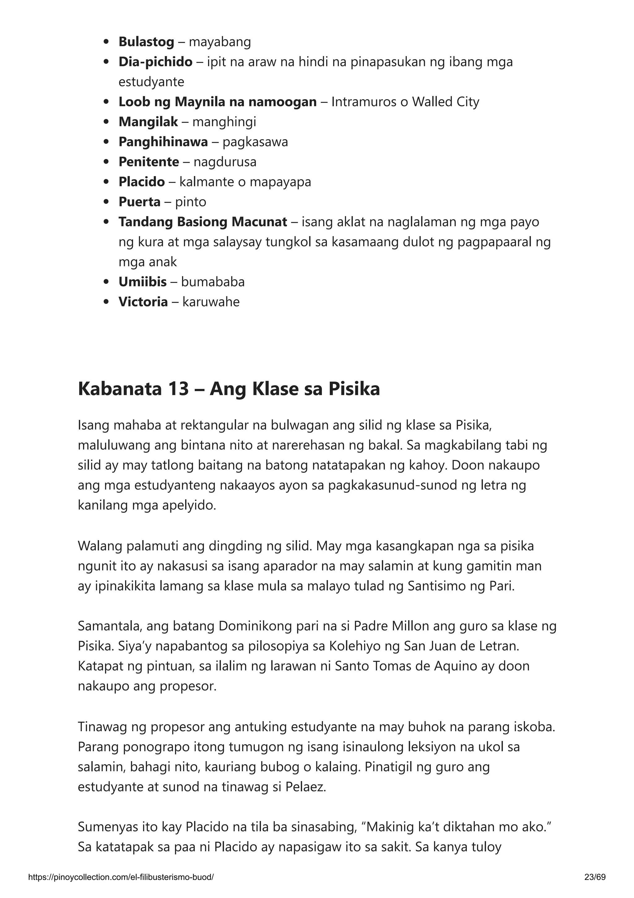 El Filibusterismo Buod Ng Bawat Kabanata 1-39 With Talasalitaan | PDF