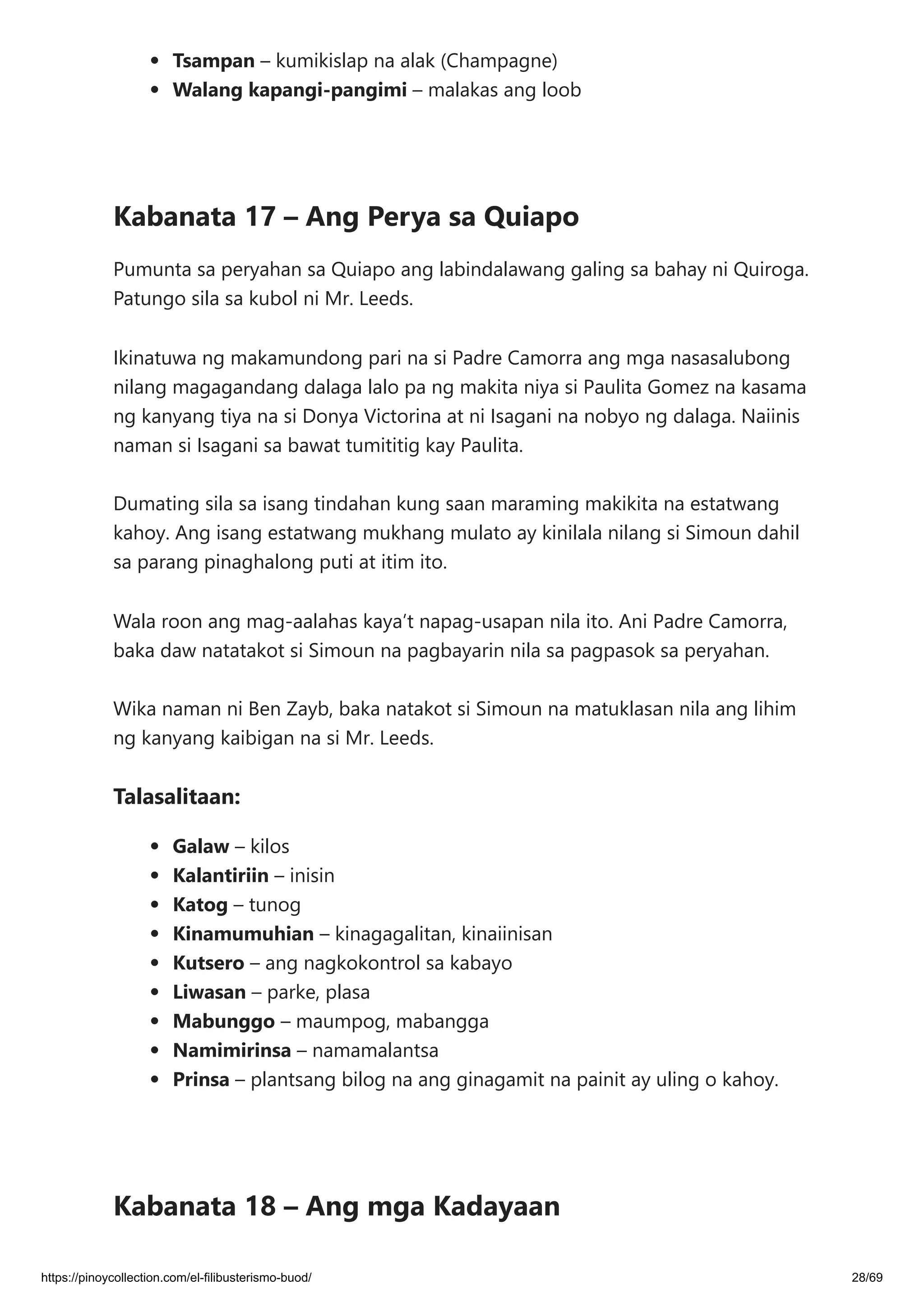 El Filibusterismo Buod Ng Bawat Kabanata 1-39 With Talasalitaan | PDF
