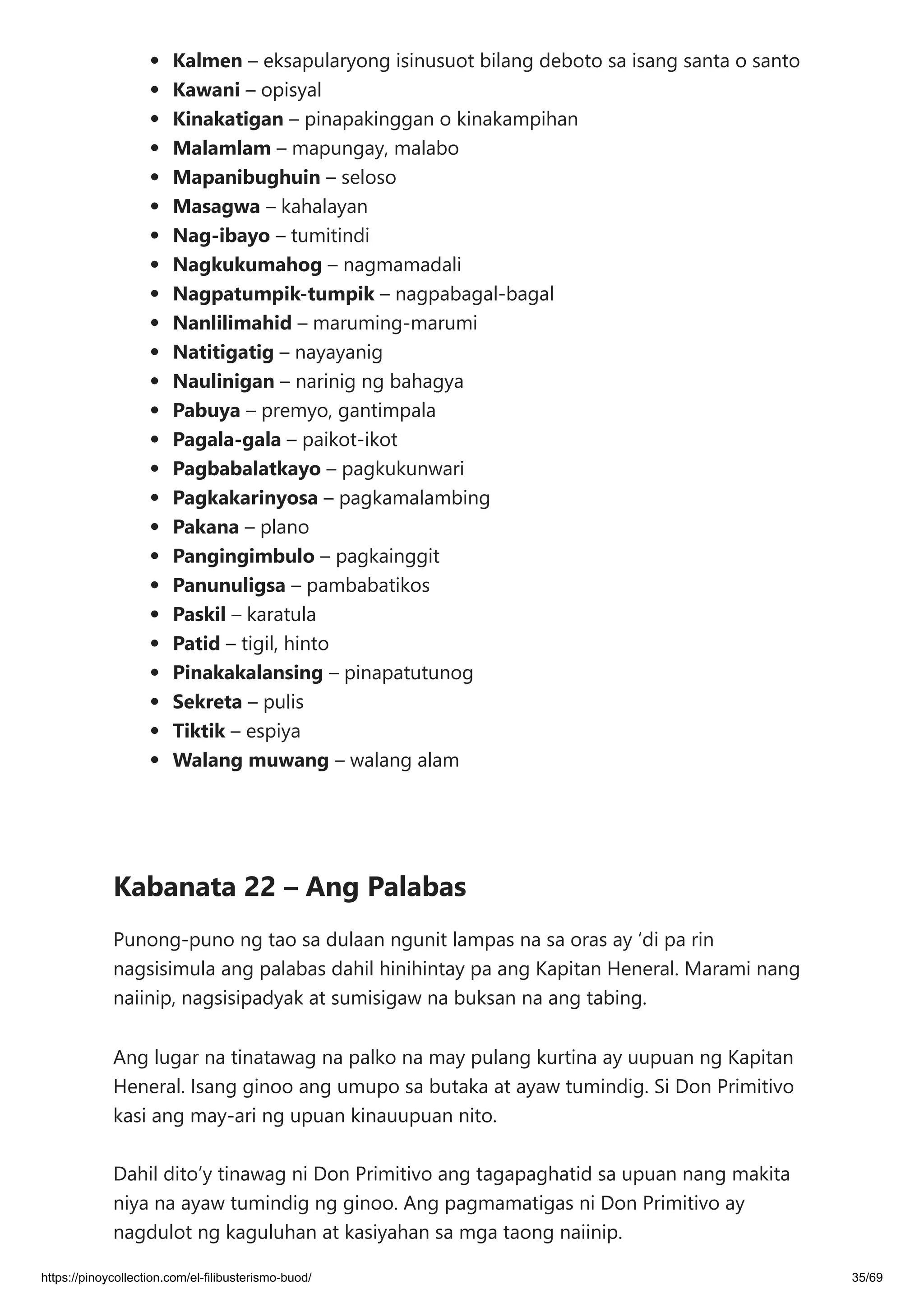 El Filibusterismo Buod Ng Bawat Kabanata 1-39 With Talasalitaan | PDF