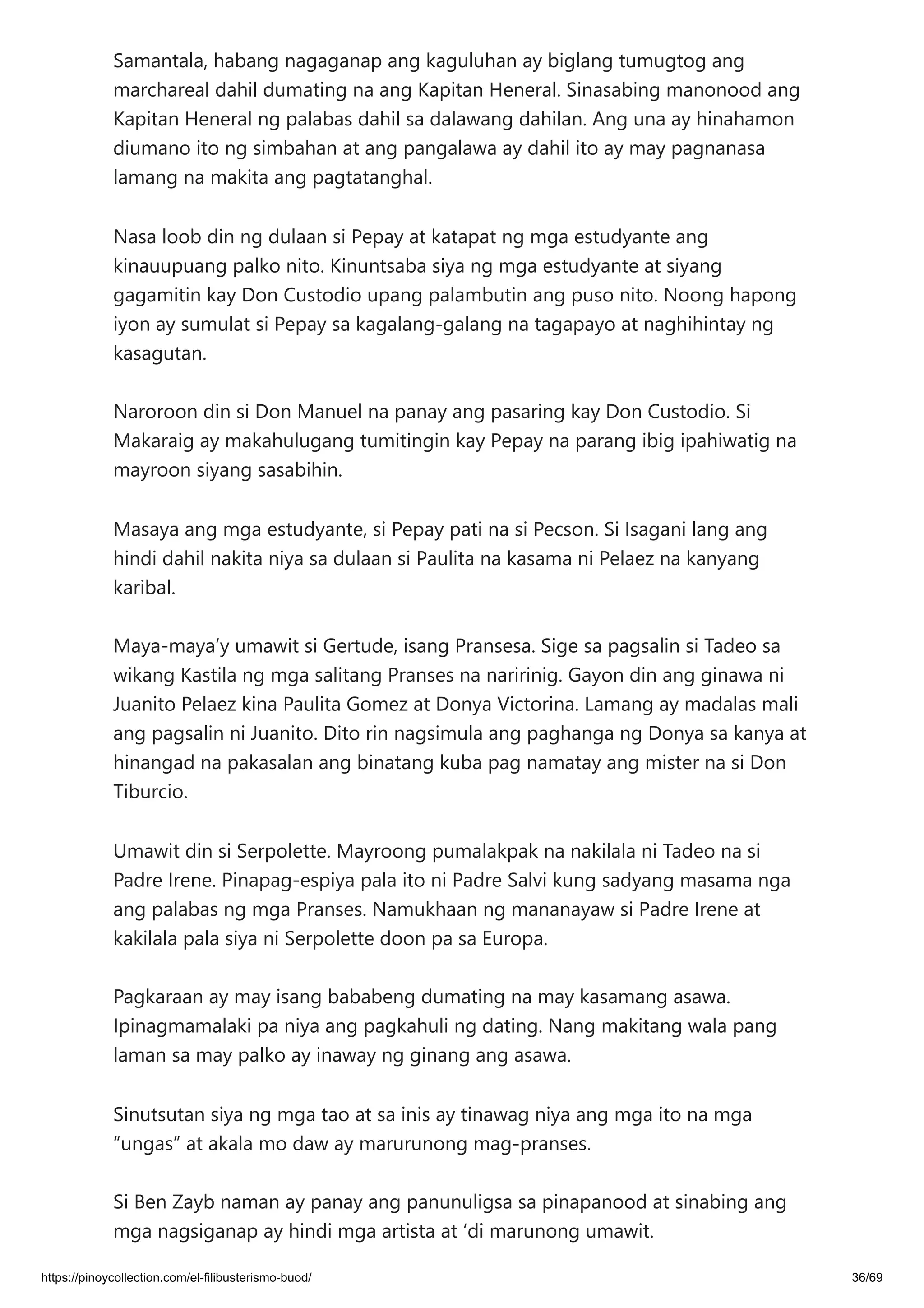 El Filibusterismo Buod Ng Bawat Kabanata 1-39 With Talasalitaan | PDF