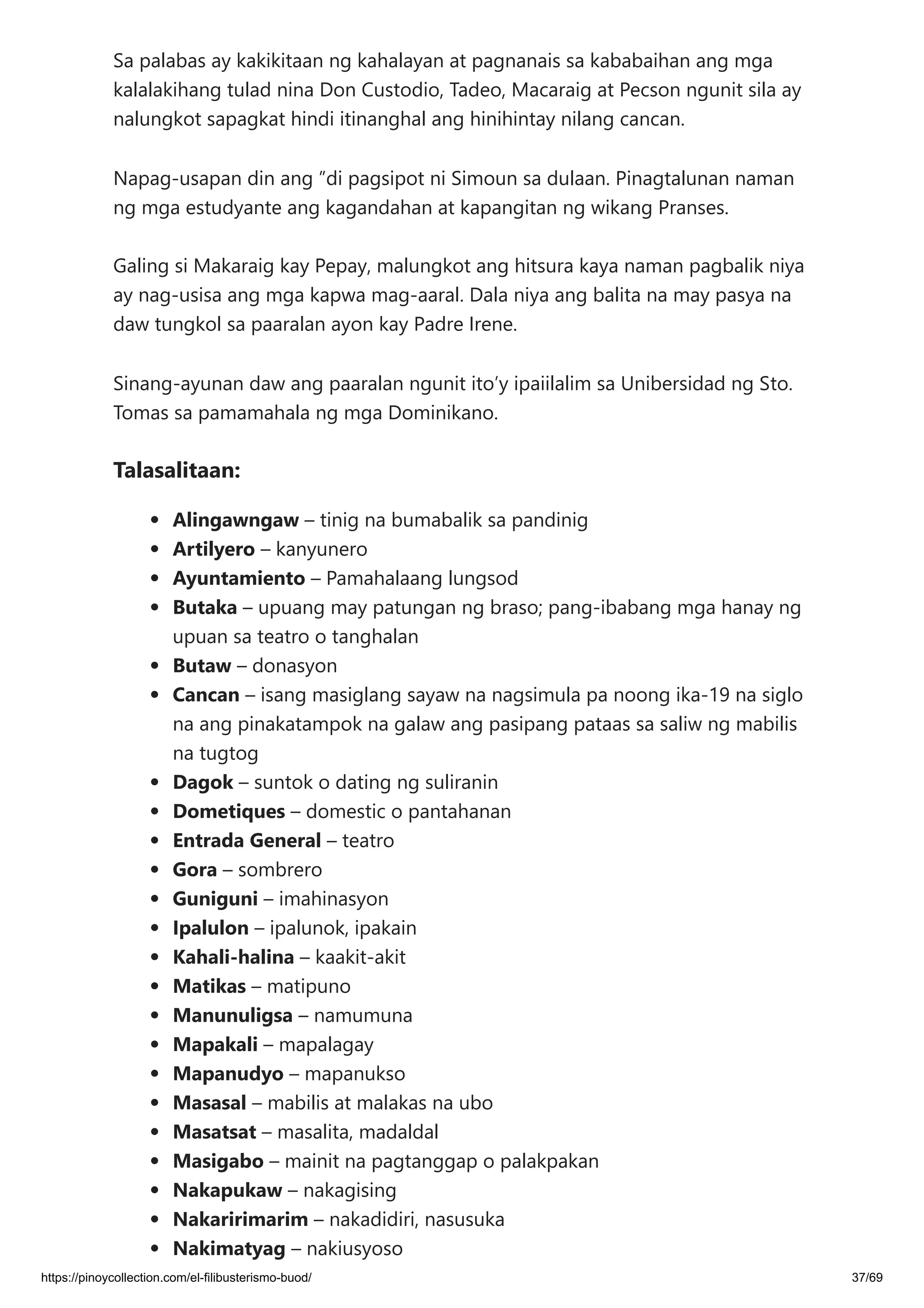 El Filibusterismo Buod Ng Bawat Kabanata 1-39 With Talasalitaan | PDF