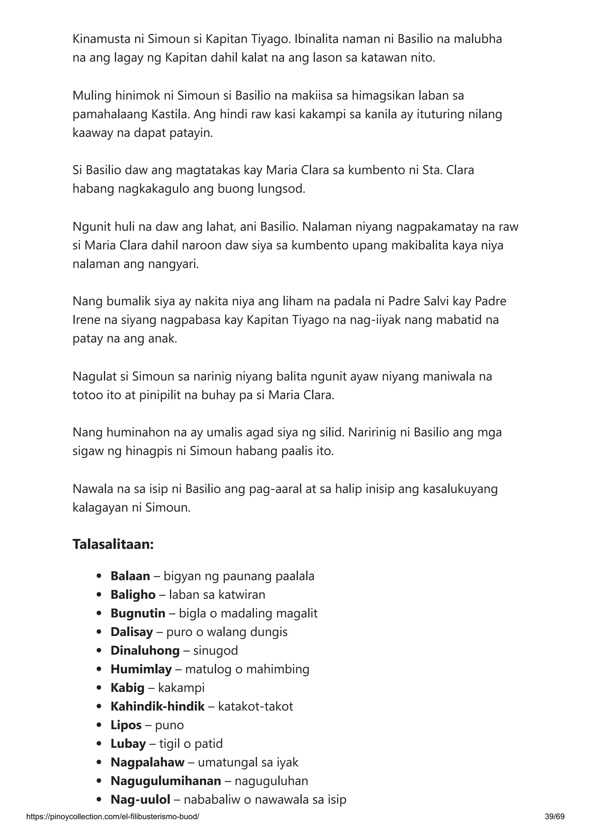 El Filibusterismo Buod Ng Bawat Kabanata 1-39 With Talasalitaan | PDF