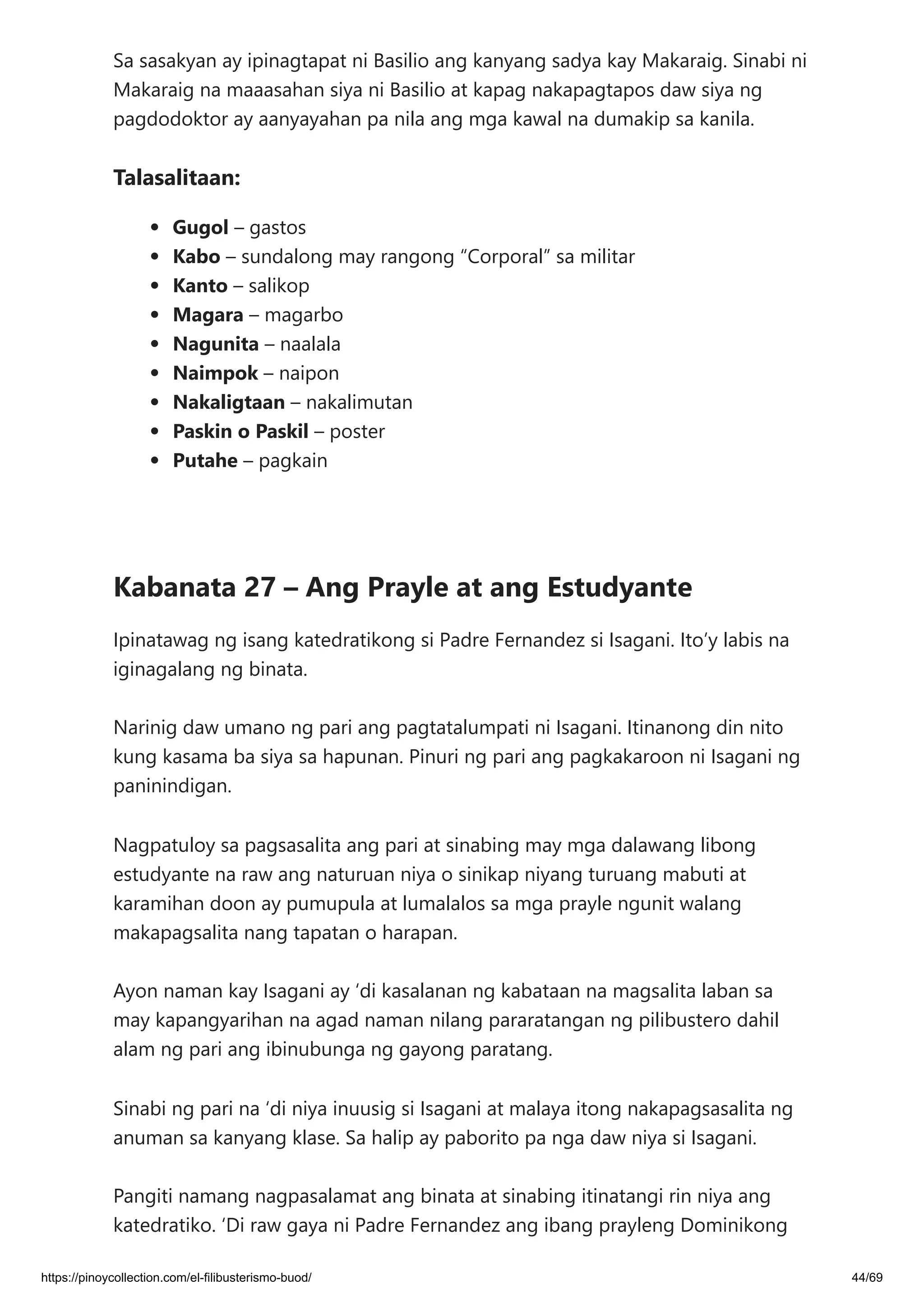 El Filibusterismo Buod Ng Bawat Kabanata 1-39 With Talasalitaan | PDF