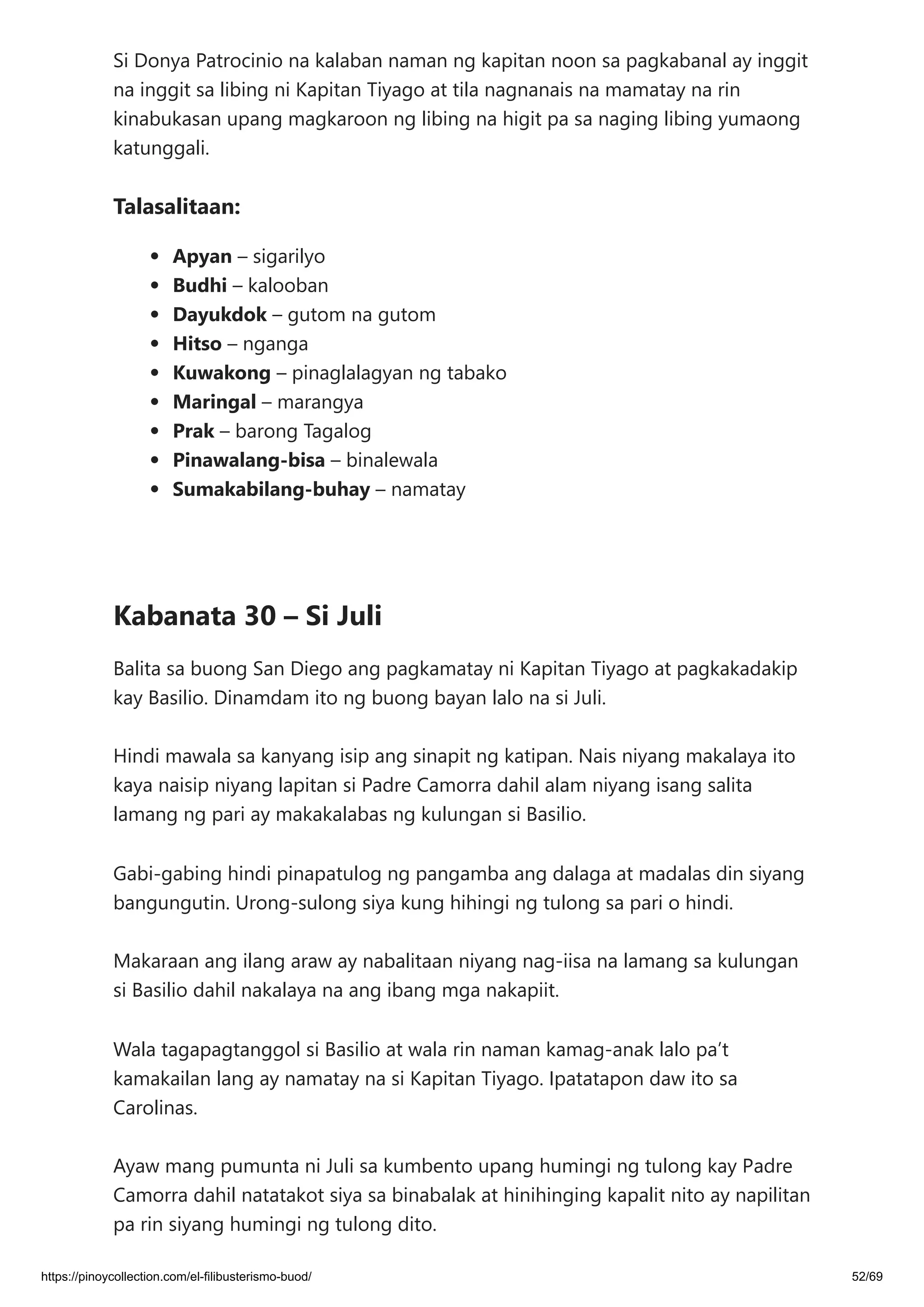 El Filibusterismo Buod Ng Bawat Kabanata 1-39 With Talasalitaan | PDF