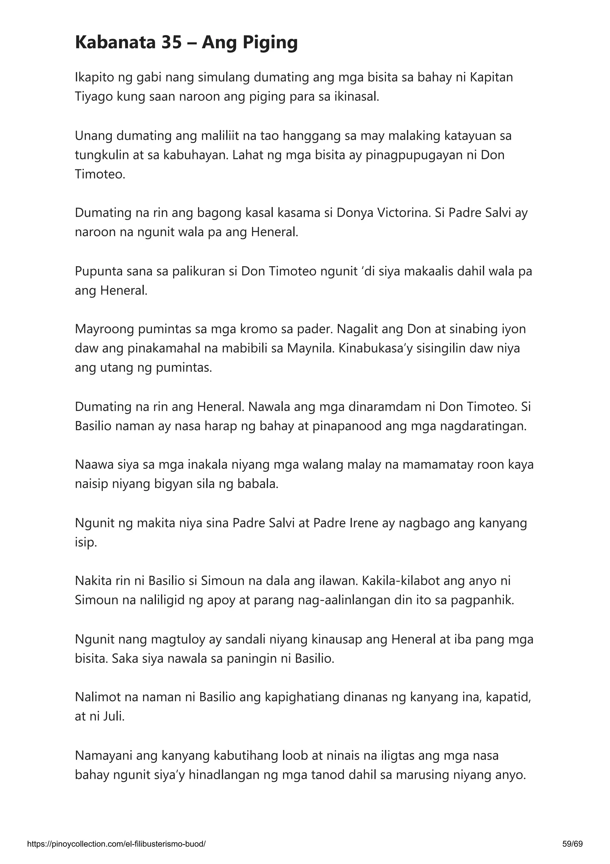 El Filibusterismo Buod Ng Bawat Kabanata 1-39 With Talasalitaan | PDF