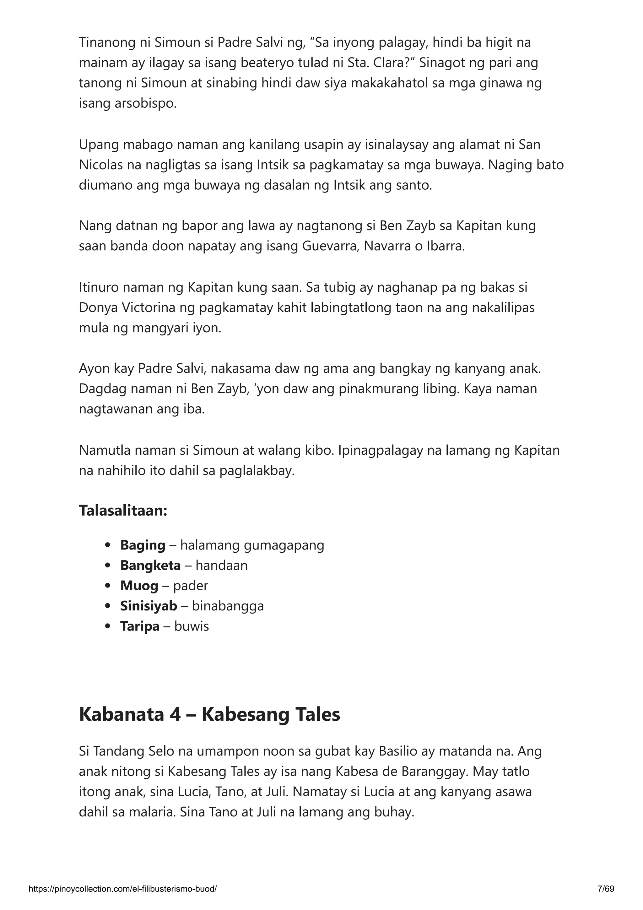 El Filibusterismo Buod Ng Bawat Kabanata 1-39 With Talasalitaan | PDF