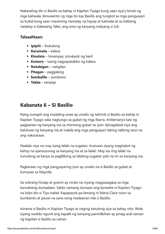 El Filibusterismo Buod Ng Bawat Kabanata 1-39 With Talasalitaan | PDF