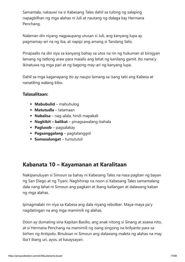 El Filibusterismo Buod Ng Bawat Kabanata 1-39 With Talasalitaan | PDF