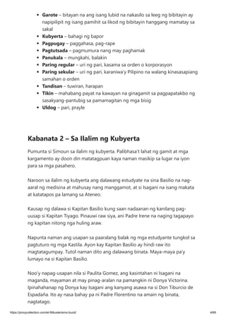 El Filibusterismo Buod Ng Bawat Kabanata 1-39 With Talasalitaan | PDF
