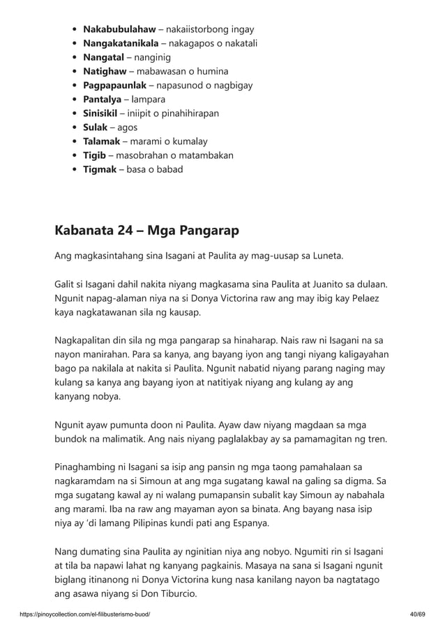 El Filibusterismo Buod Ng Bawat Kabanata 1 39 With Talasalitaan Pdf