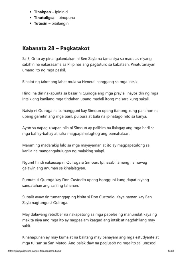 El Filibusterismo Buod Ng Bawat Kabanata 1-39 With Talasalitaan | PDF