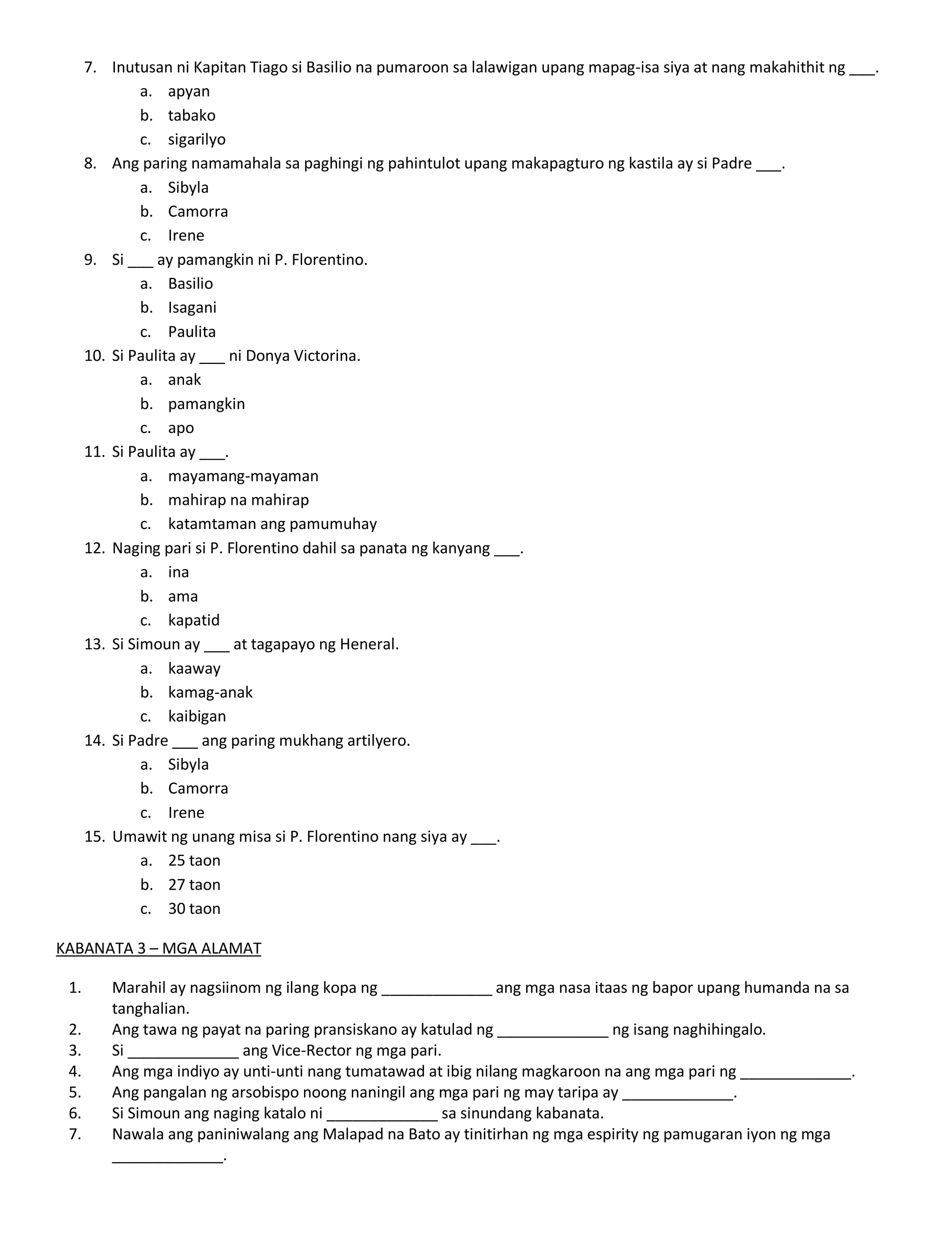El filibusterismo quizzes | PDF