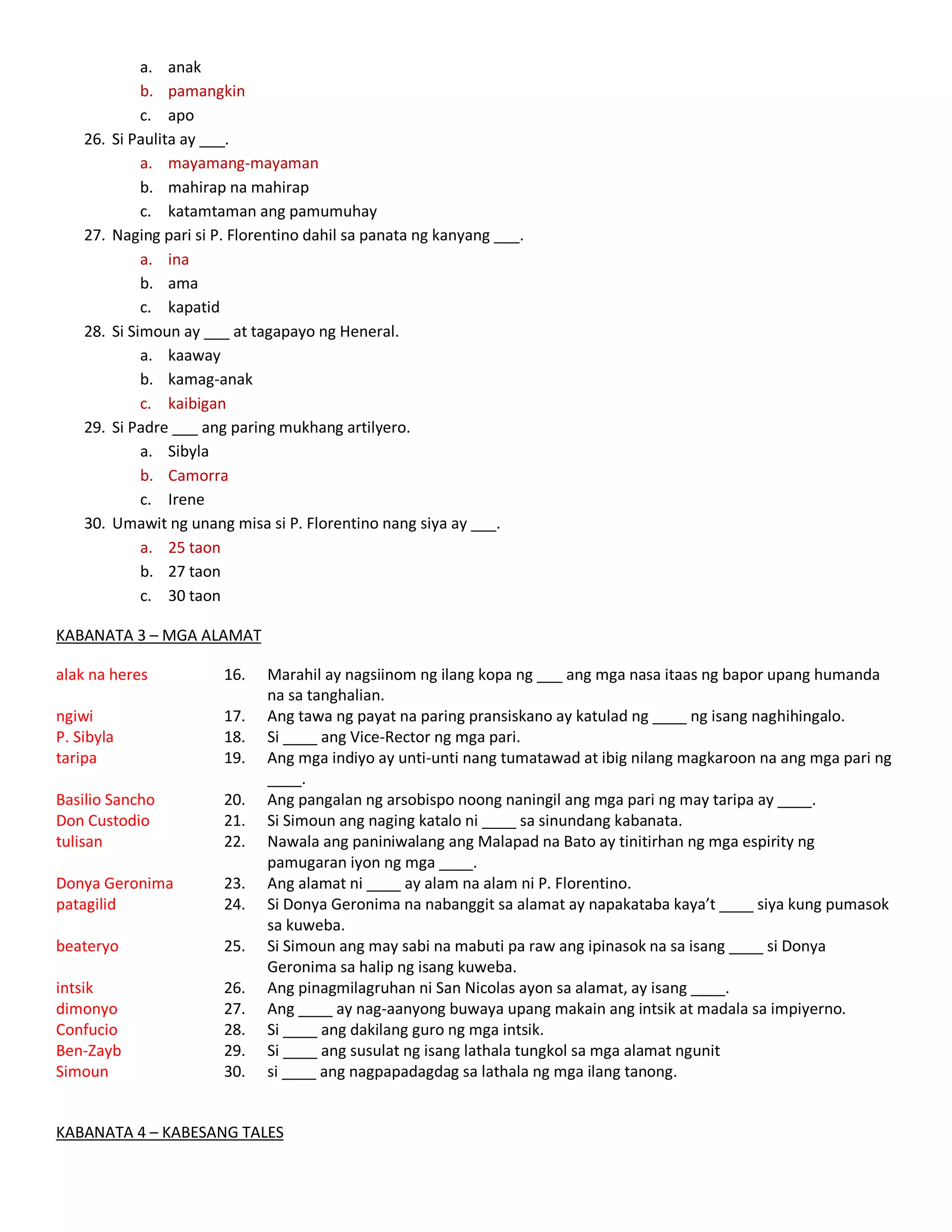 El filibusterismo quizzes | PDF