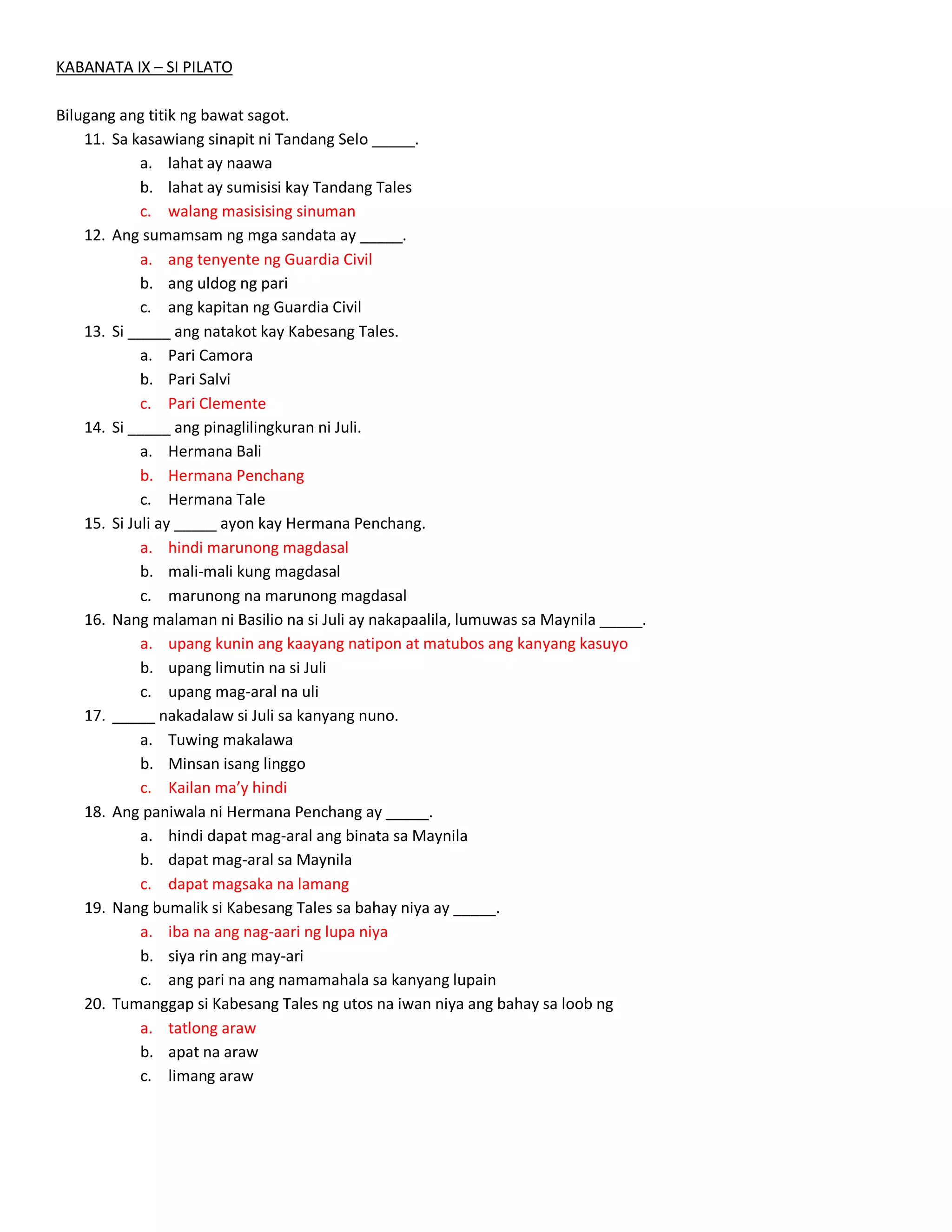 El filibusterismo quizzes | PDF