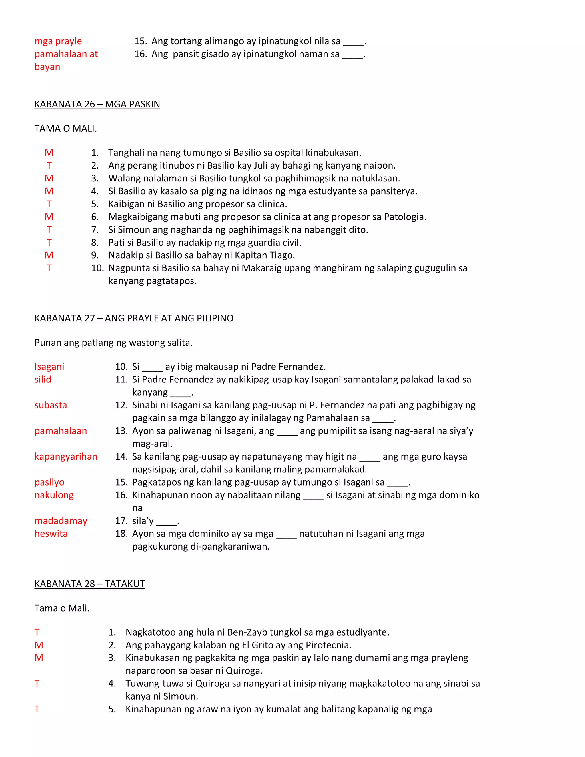 El filibusterismo quizzes | PDF