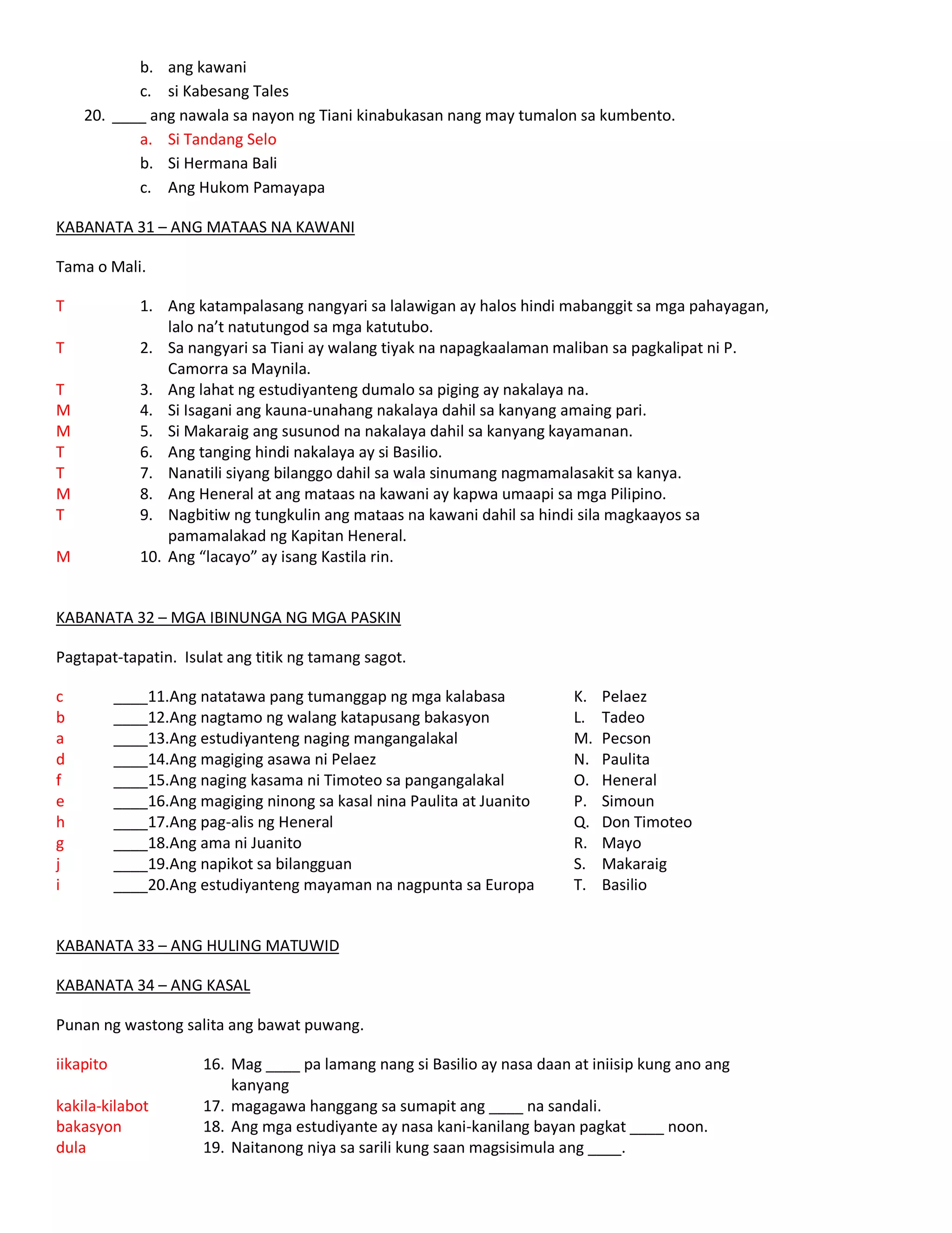 El filibusterismo quizzes | PDF