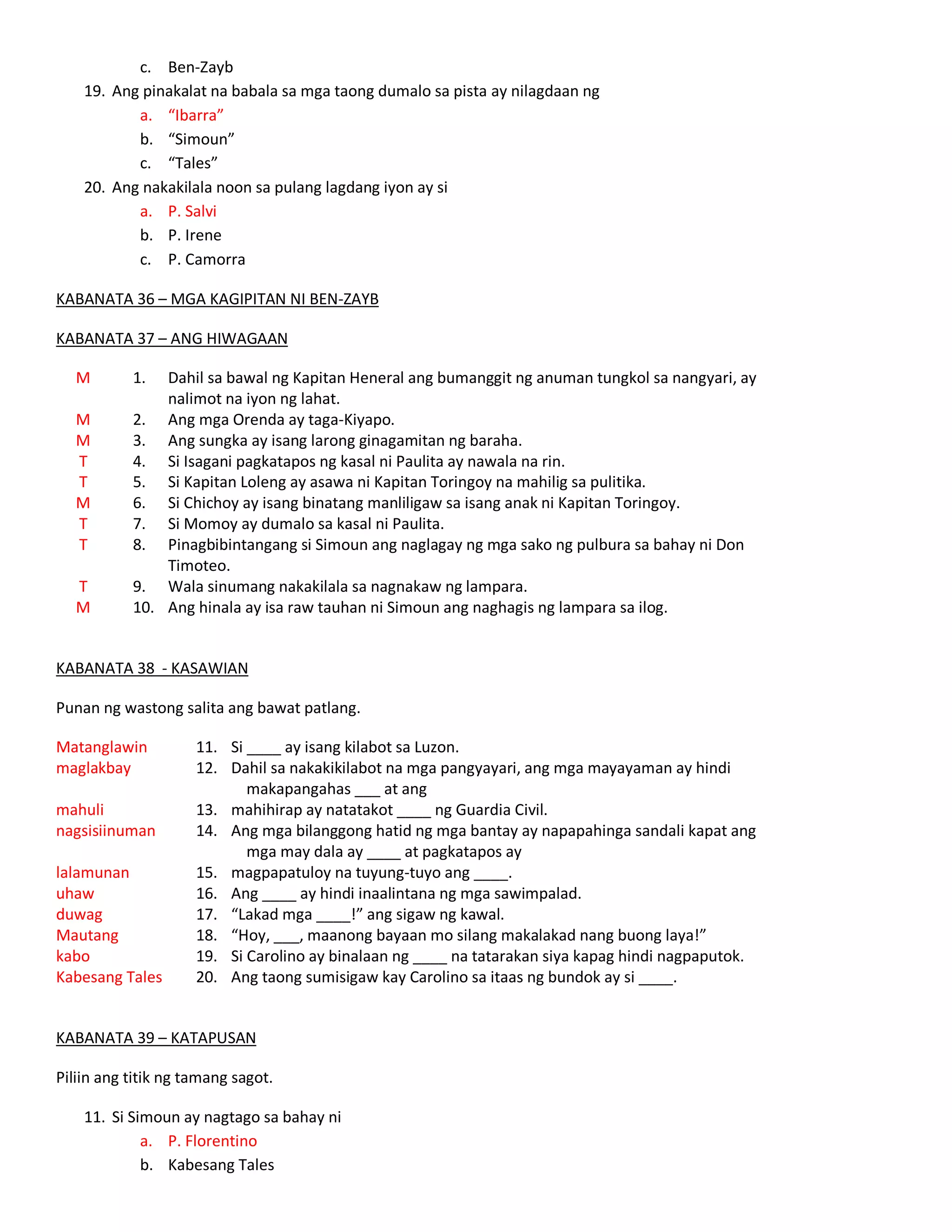 El filibusterismo quizzes | PDF