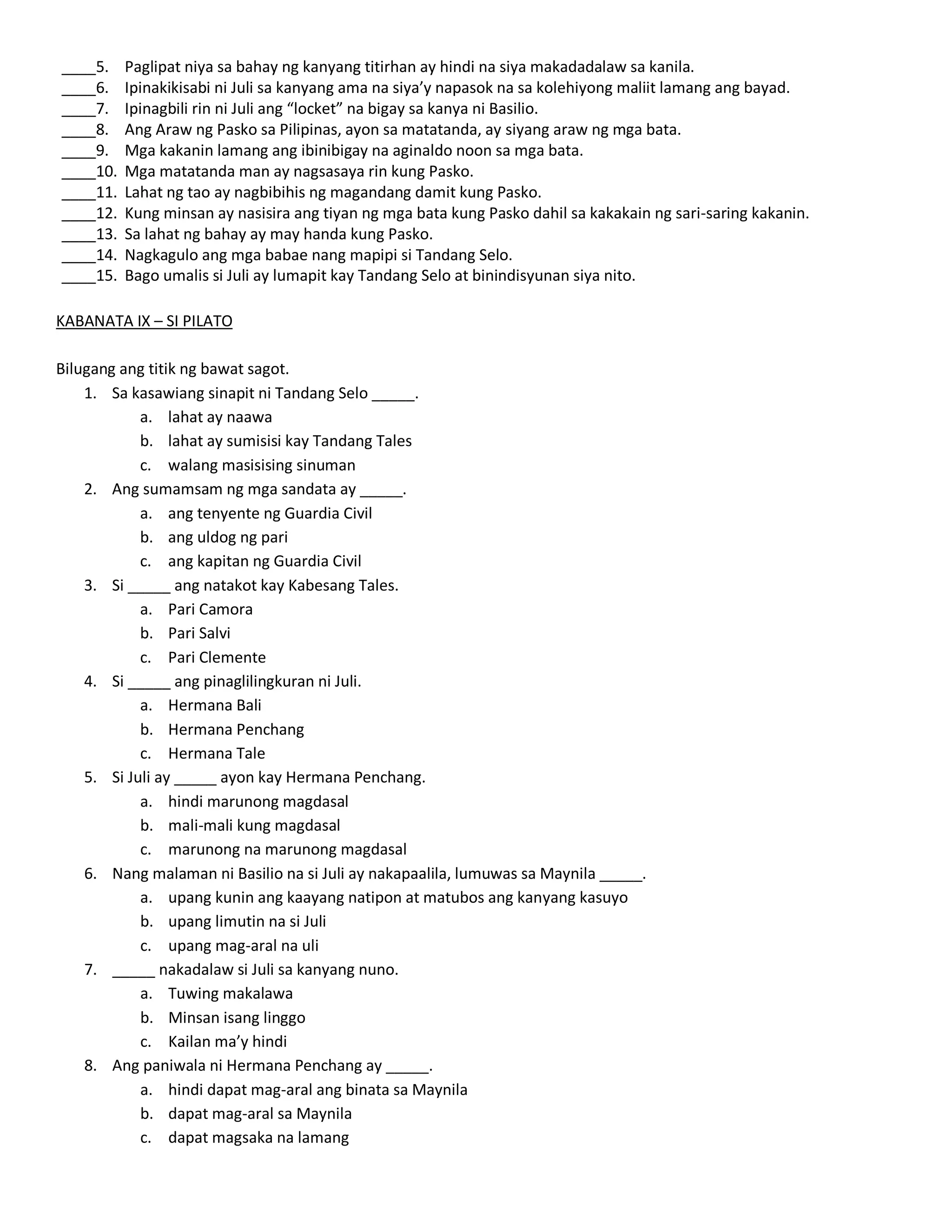 El filibusterismo quizzes | PDF