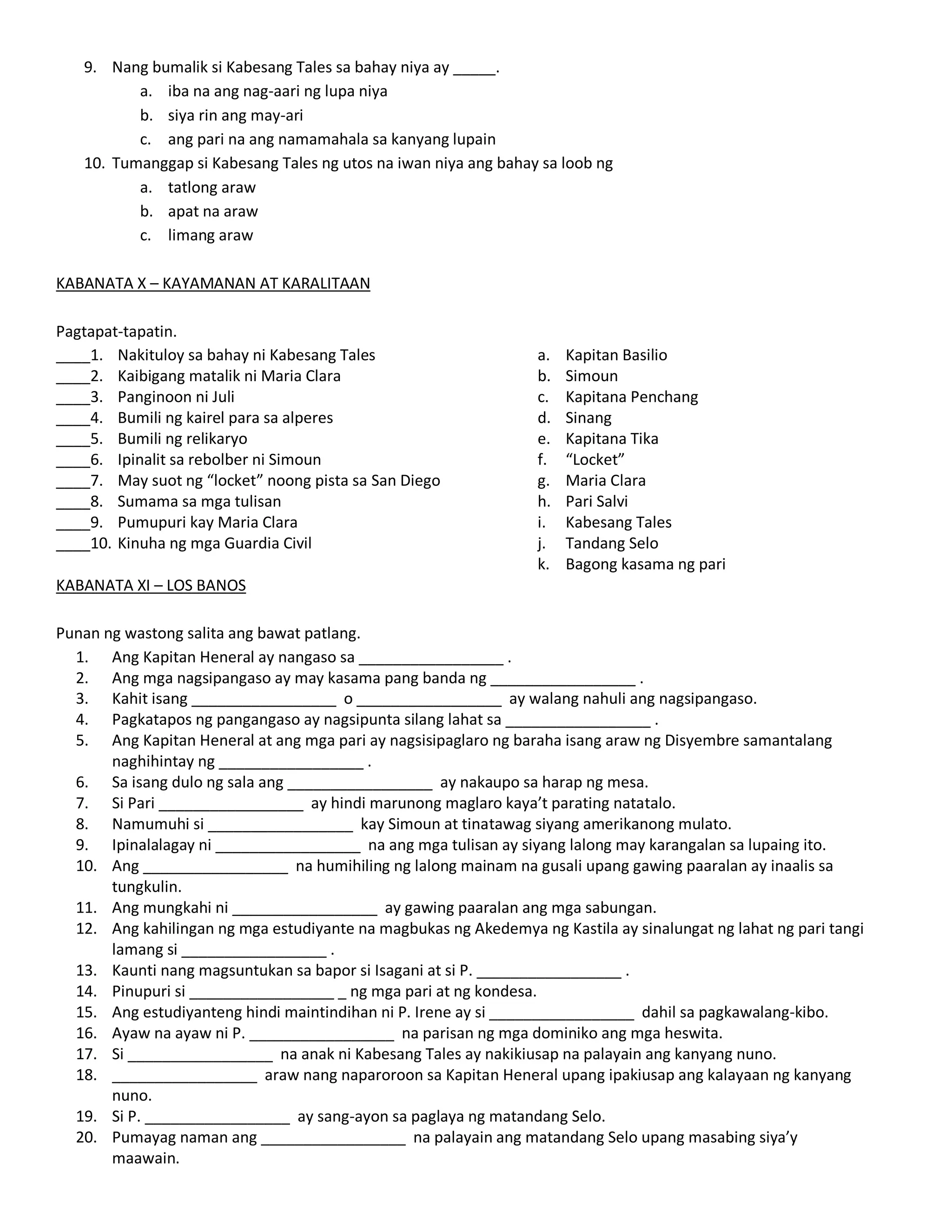 El filibusterismo quizzes | PDF