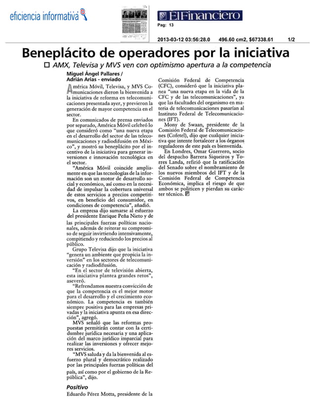 Beneplácito de operadores por la iniciativa. | PDF