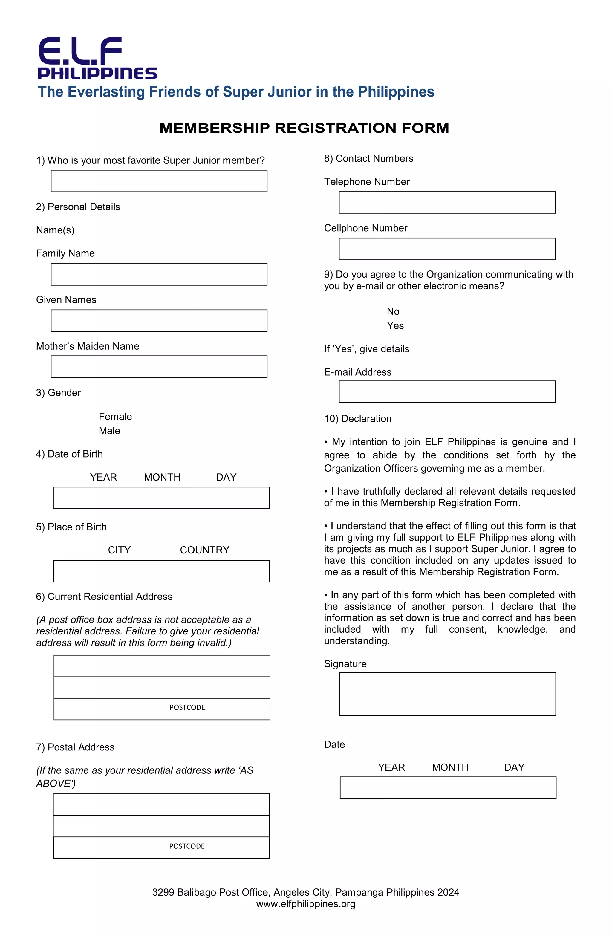 ELF Philippines Membership Registration Form | PDF