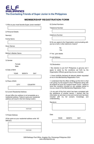 ELF Philippines Membership Registration Form | PDF