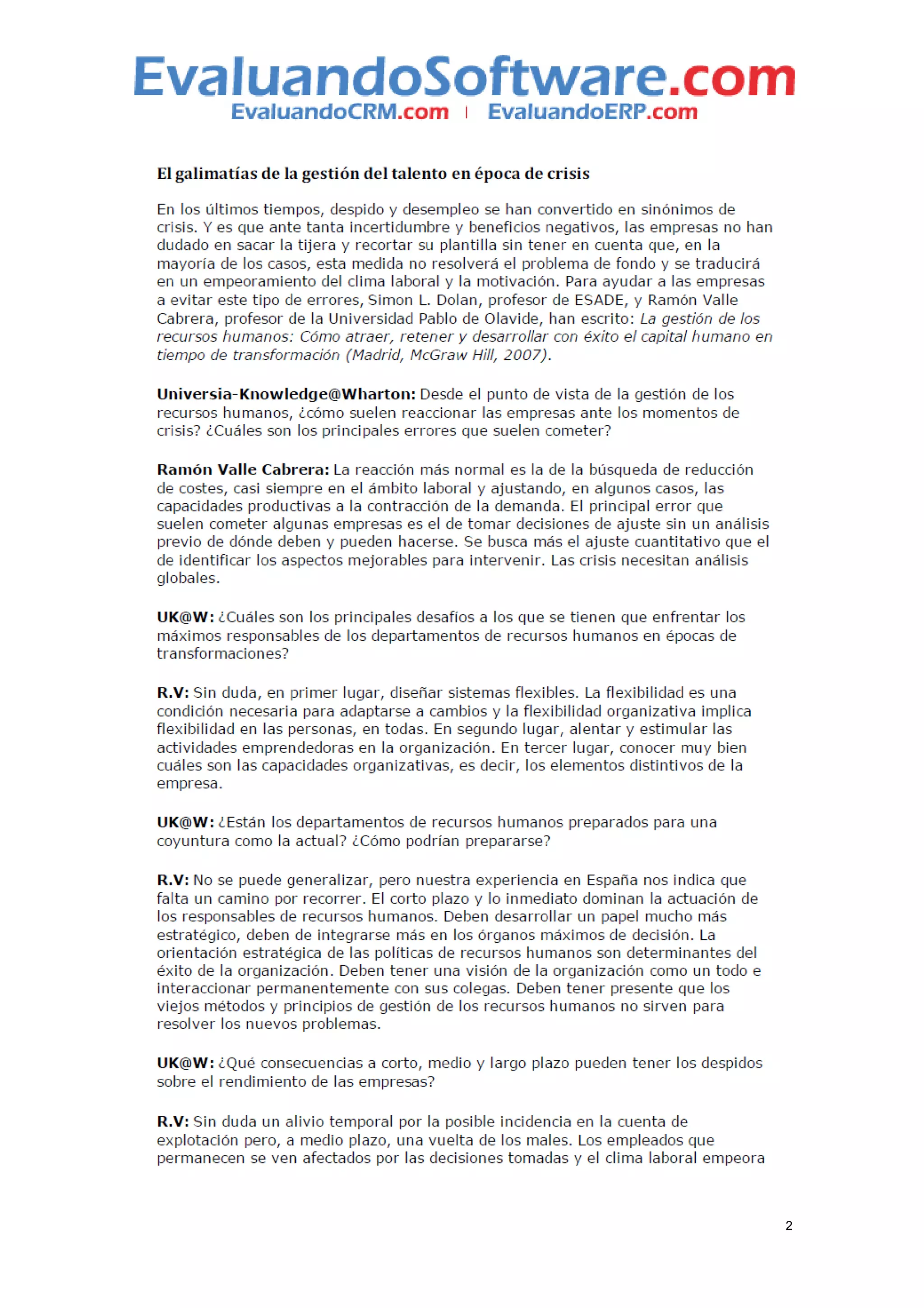 El galimatias de la gestión de talento en épocas de crisis | PDF
