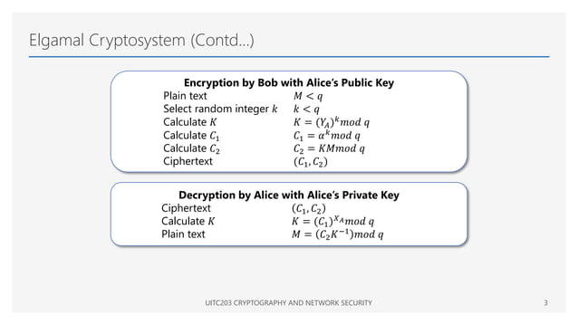 El Gamal Cryptosystem | PPTX | Information and Network Security | Computing