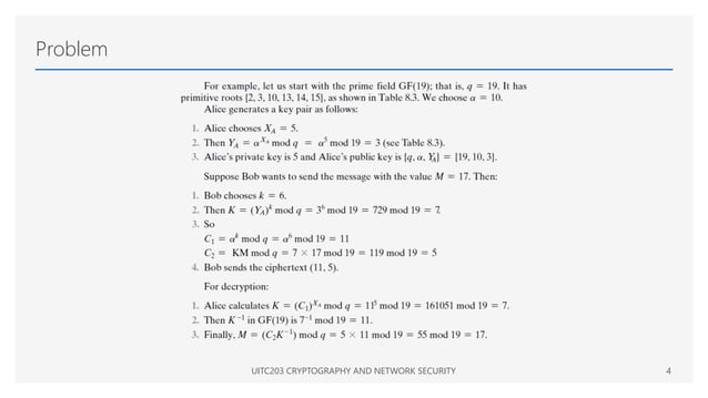 El Gamal Cryptosystem | PPTX | Information and Network Security | Computing