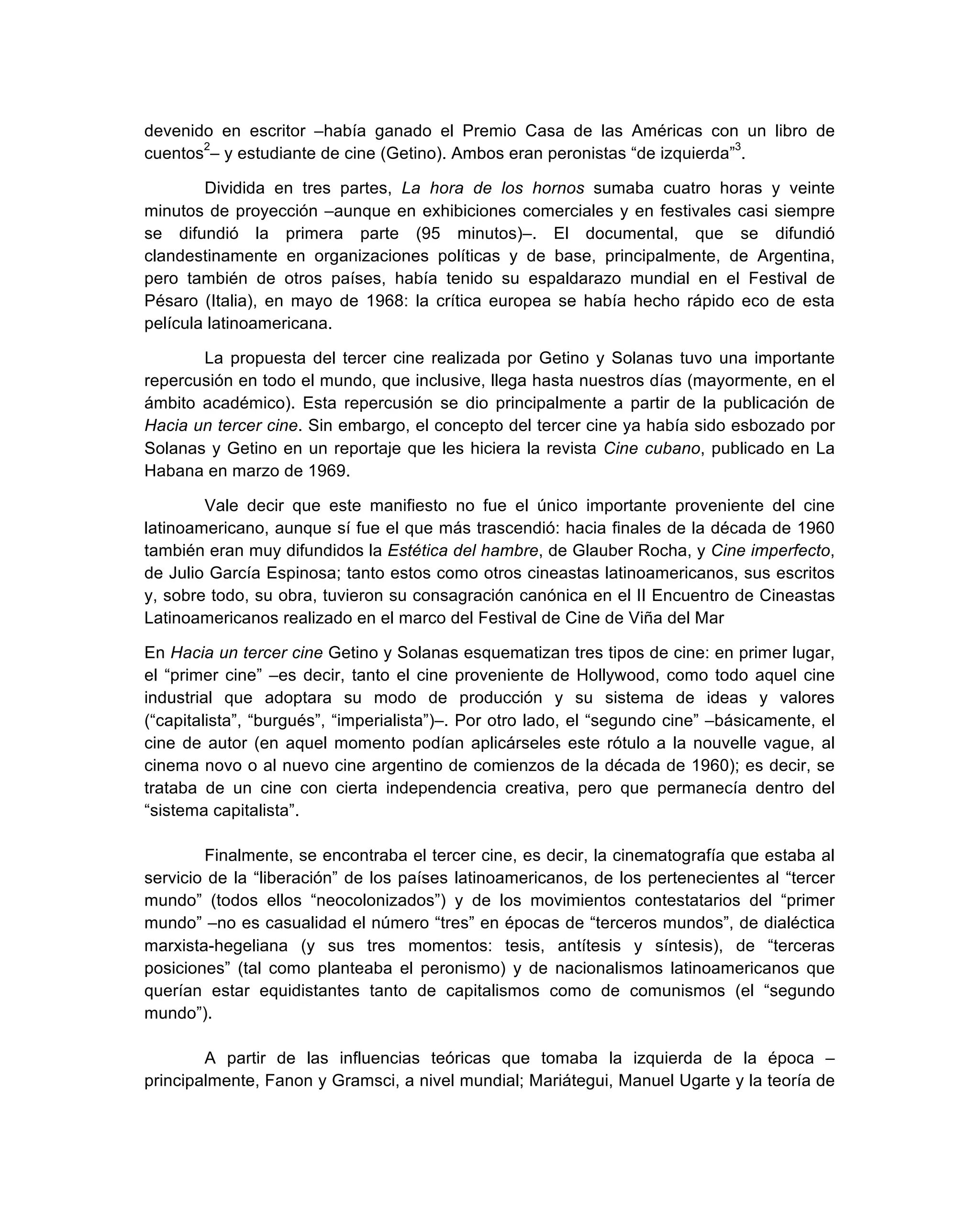 El grupo cine liberación y el manifiesto hacia un tercer cine | PDF