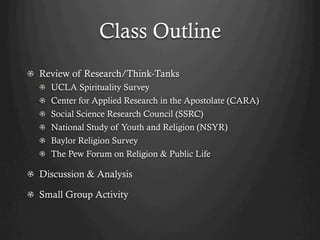 A Review of Research/Think Tanks Related to Spirituality & Religion | PPT